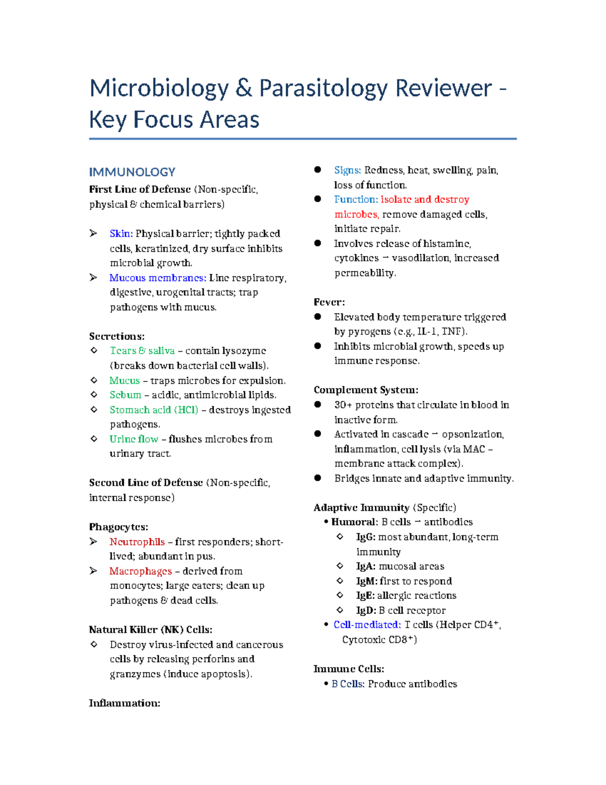 Microbiology Parasitology Complete Reviewer: Key Focus Areas in ...
