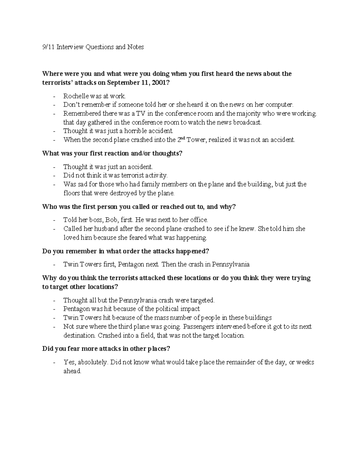 9/11 Interview Assignment: Personal Reflections and Reactions - Studocu
