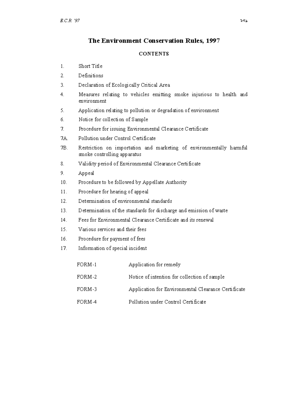 E.C.R. 179 Environmental Conservation Rules, 1997 Overview and ...