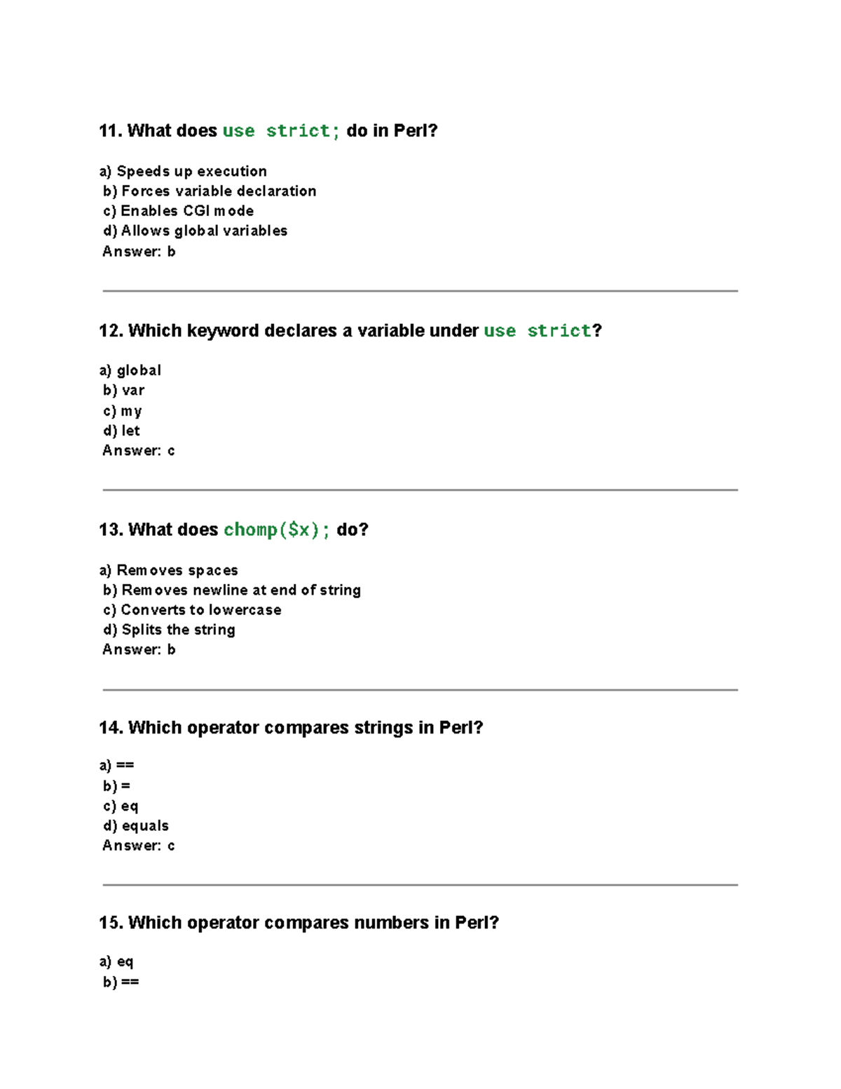CPS530 Perl Quiz Questions and Answers 7 - Studocu