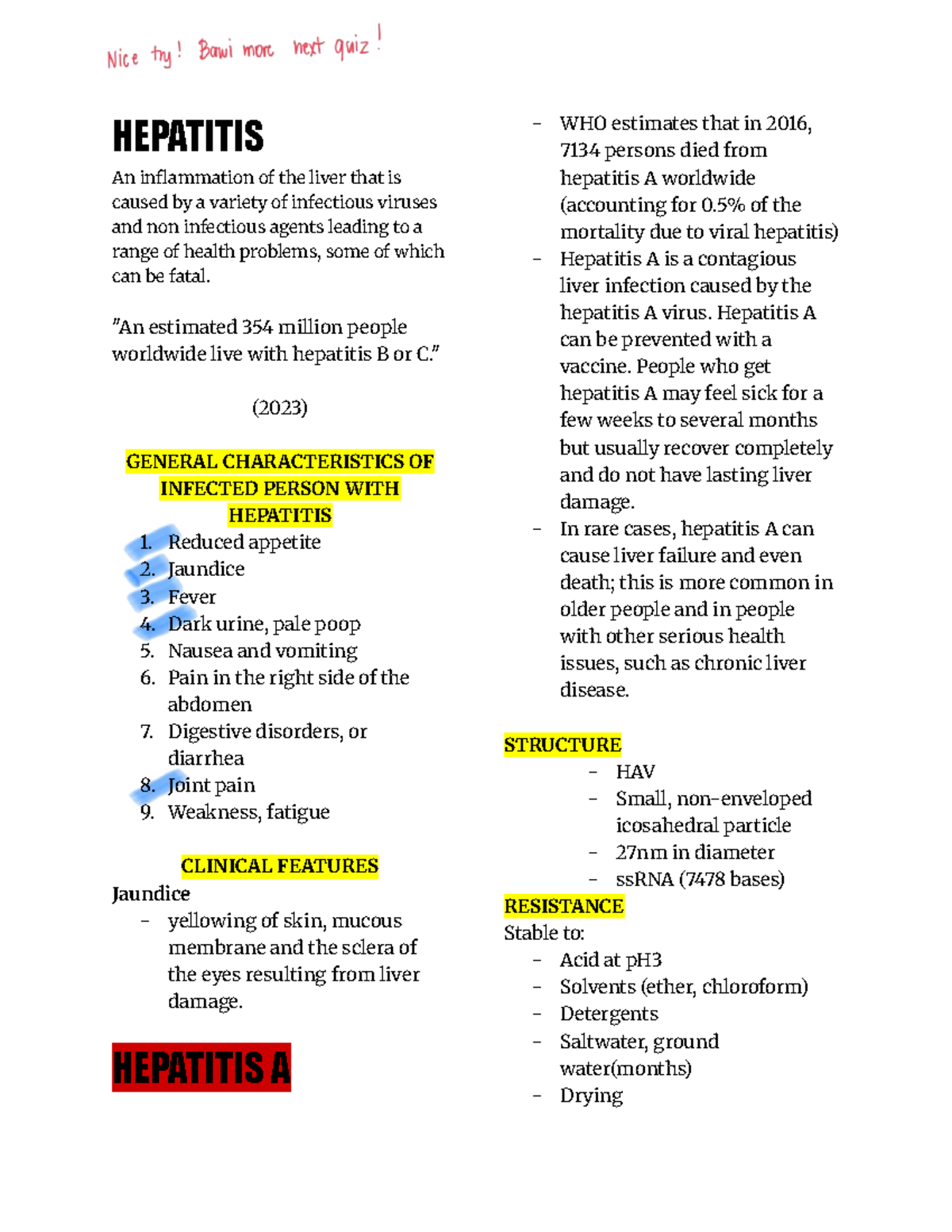 HEP 2023: Comprehensive Notes on Hepatitis Types and Management - Studocu