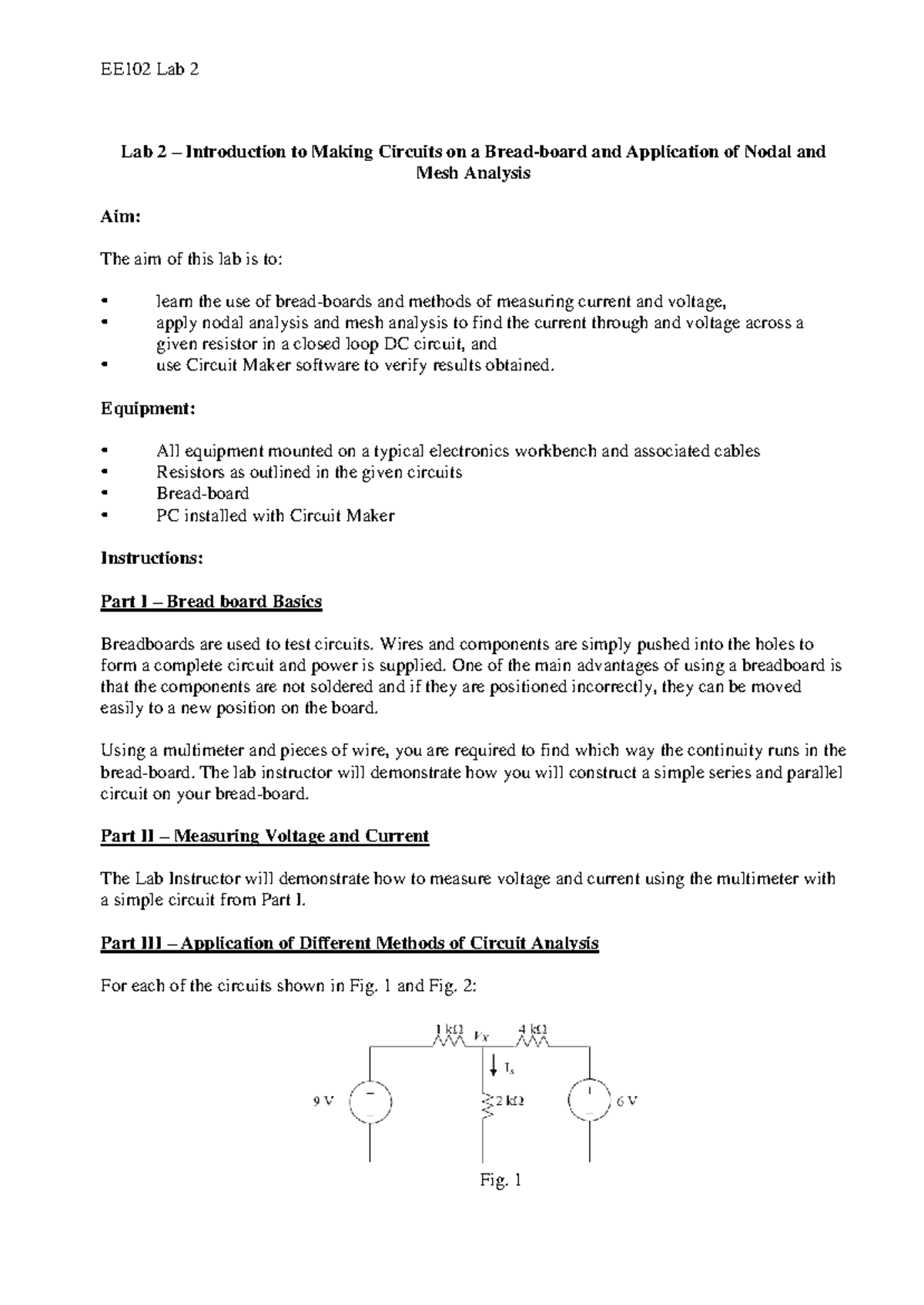 EE102 Lab 2: Circuit Building, Nodal & Mesh Analysis Techniques - Studocu