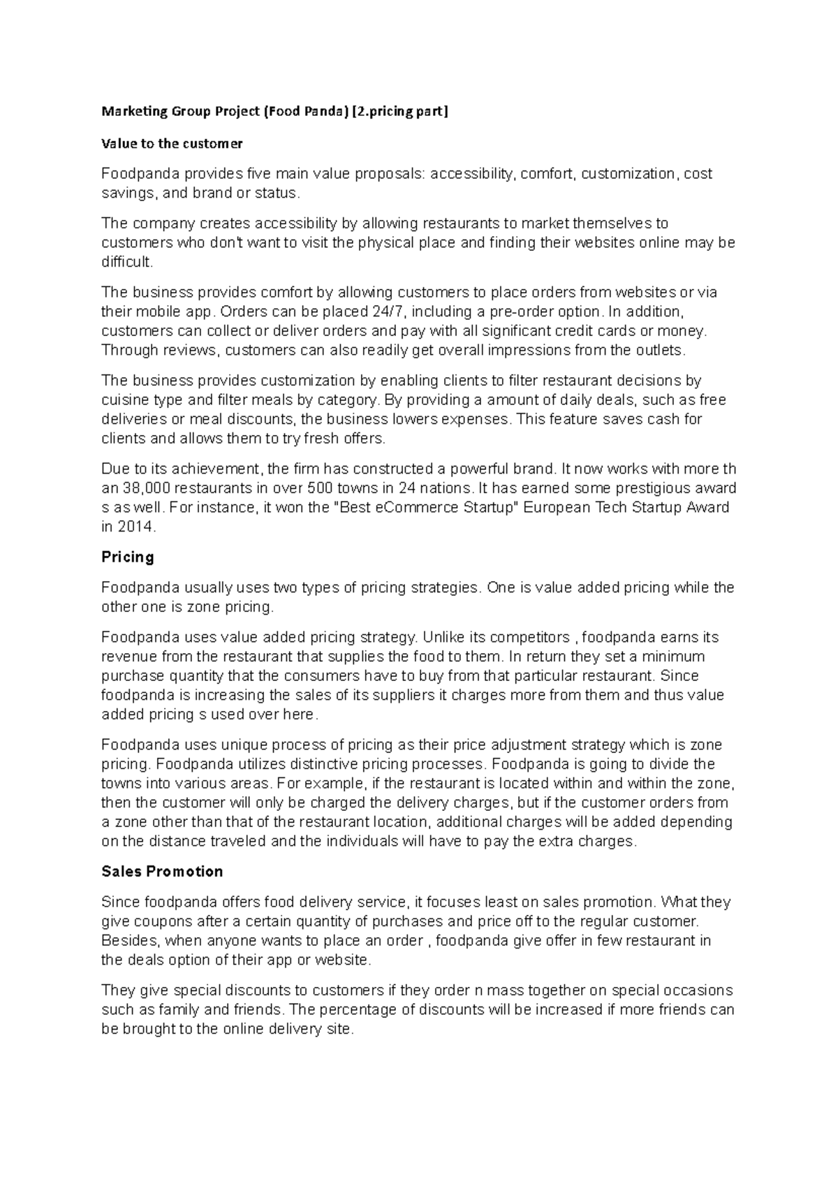 Marketing Group Project (Food Panda) - Pricing & Promotion Strategies ...