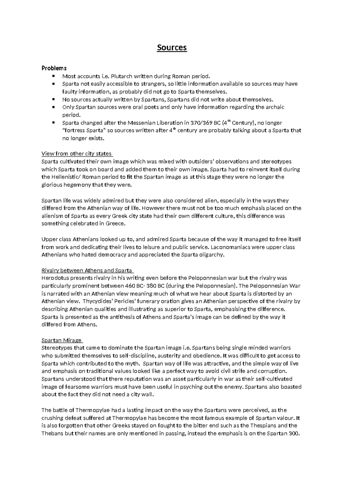 Spartan Sources - Sources Problems Most accounts i. Plutarch written ...