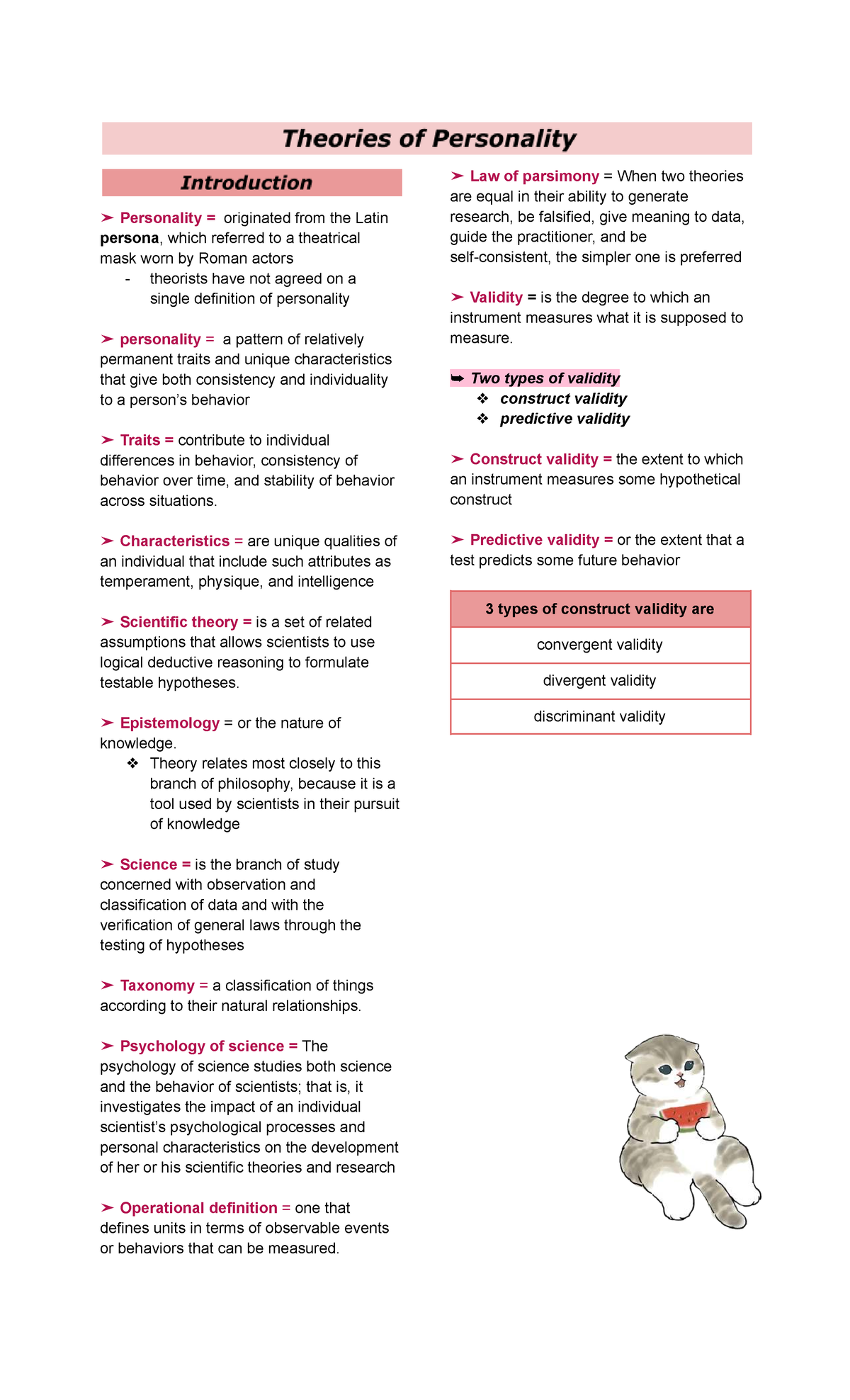 TOP Reviewer - Notes on Personality Theories and Key Concepts - Studocu