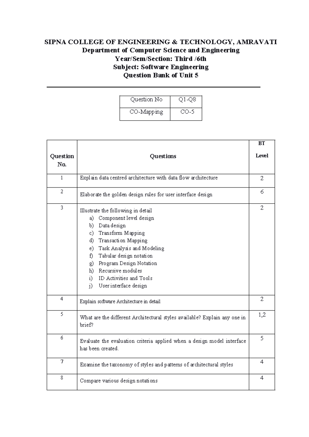 QB 5 - Software Engineering Question Bank for Unit 5 - Studocu