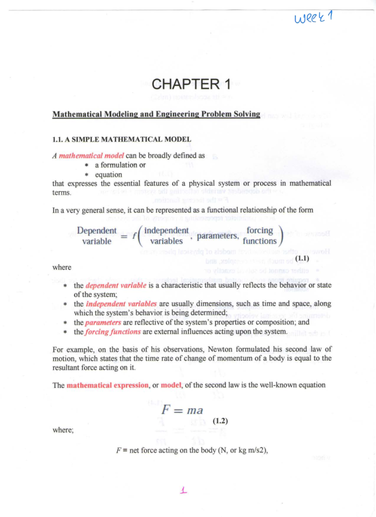 Chapter 1 - Lecture notes - CHAPTER 1 Mathematical Modeling and ...