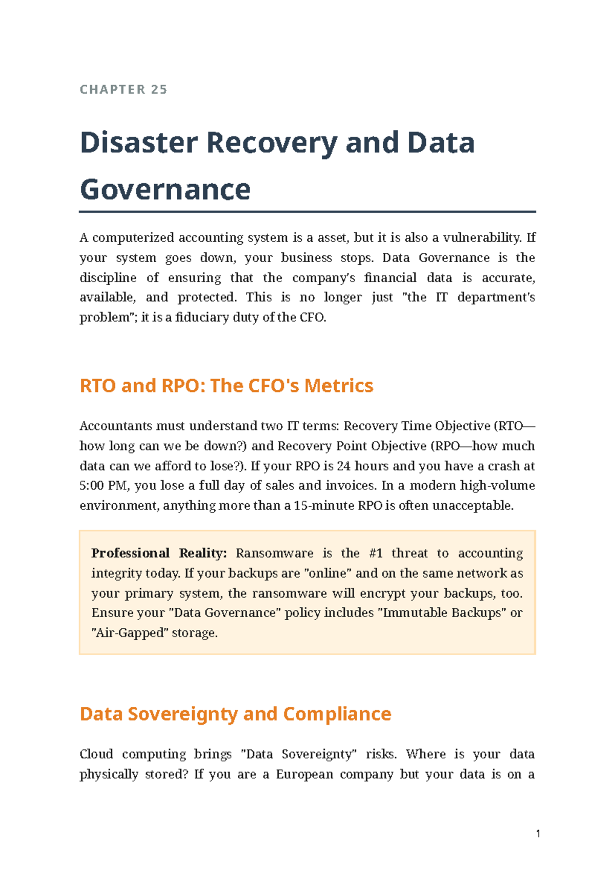 CHAPTER 25 Disaster Recovery & Data Governance Insights - Studocu