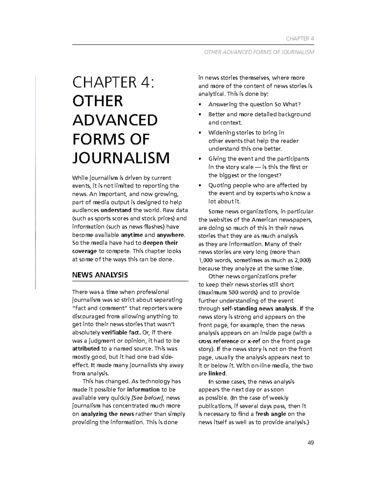 CHAPTER 4: OTHER ADVANCED FORMS OF JOURNALISM - INSIGHTS AND ANALYSIS ...
