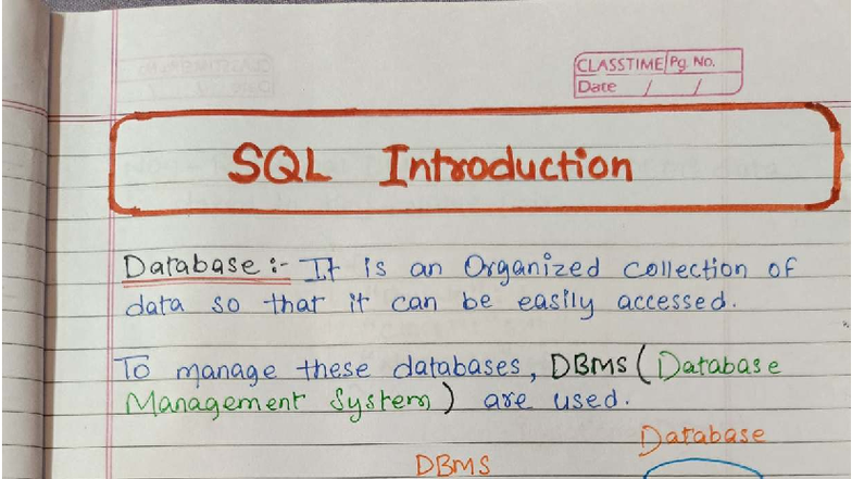 SQL Handwritten Notes: Introduction to Database Concepts - Studocu