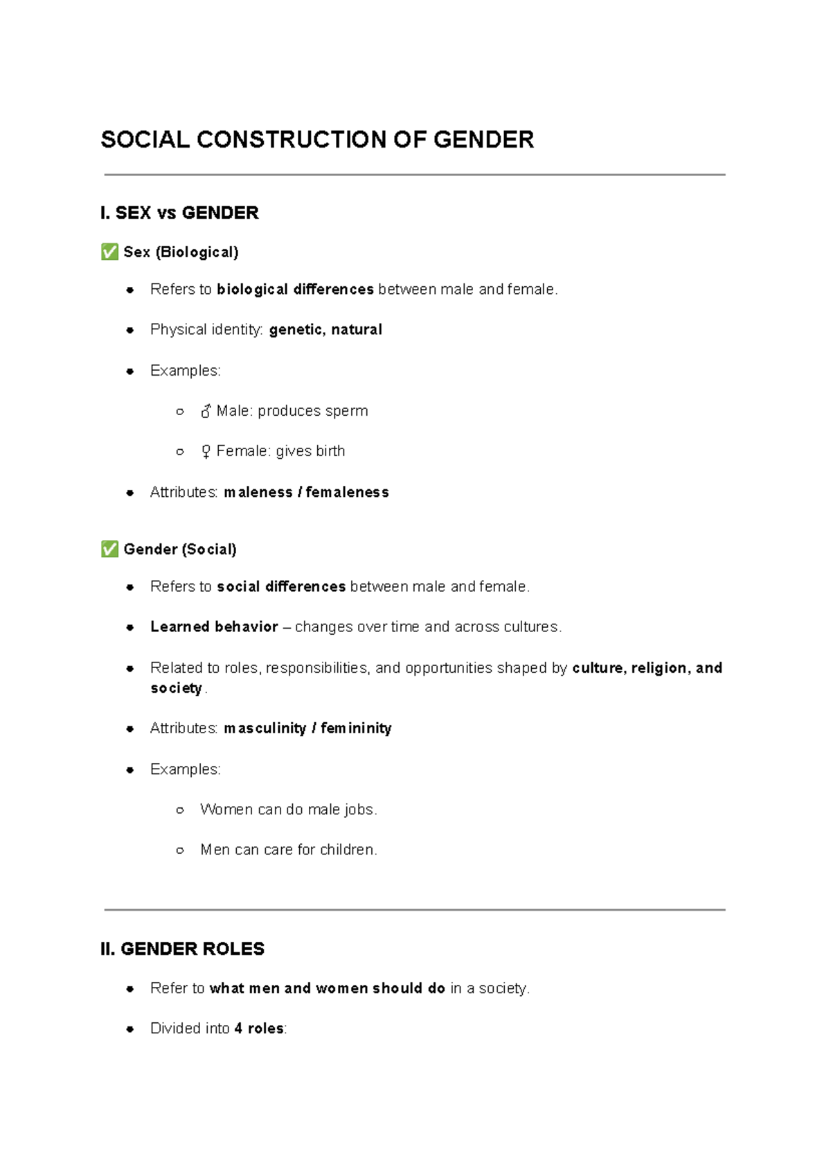 SOCIAL CONSTRUCTION OF GENDER I: REVIEWER NOTES - Studocu