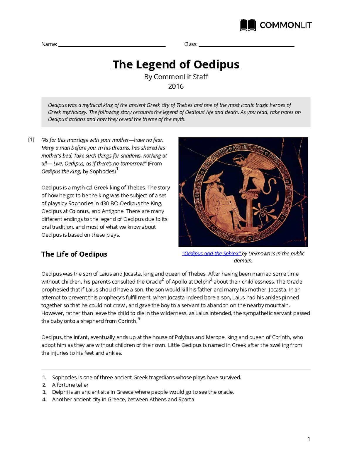 The Tragic Legend of Oedipus: A Study of Fate and Identity - Studocu