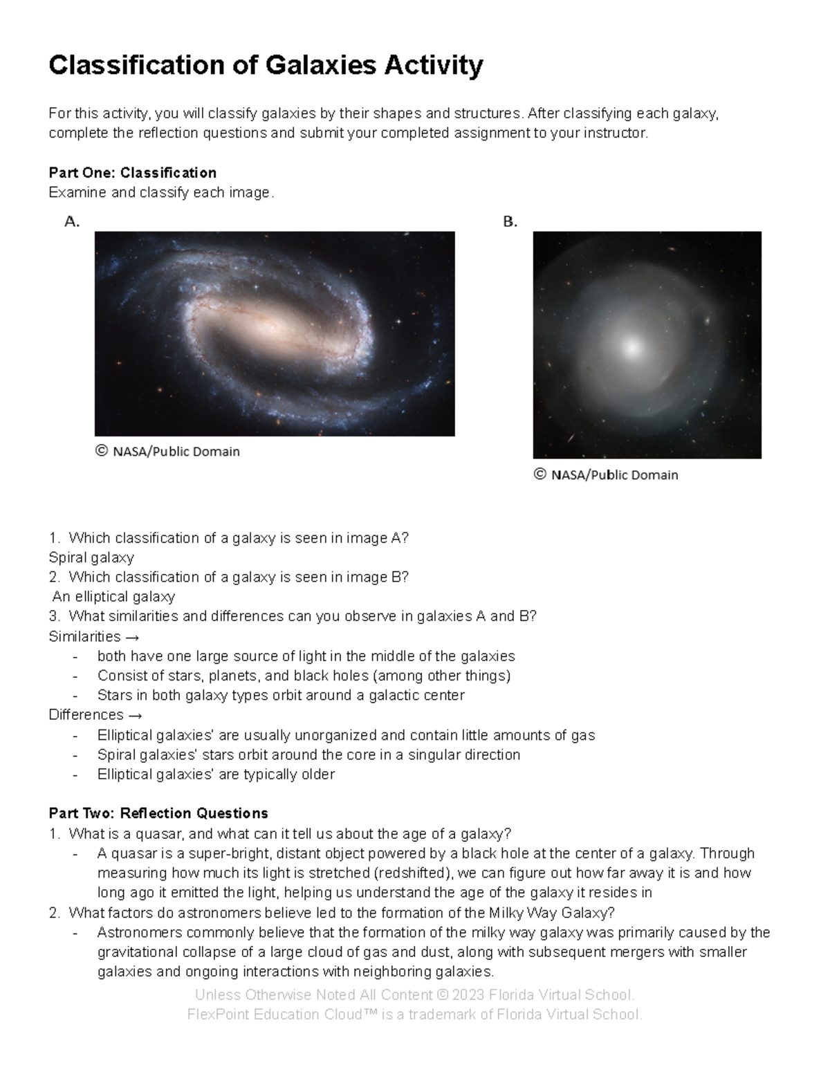 5.02 - Activity on Galaxy Classification and Reflection Questions - Studocu