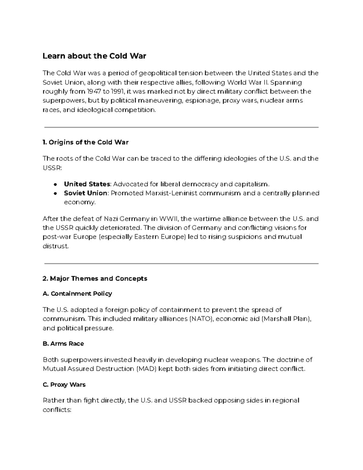 Understanding the Cold War: Origins, Key Events, and Legacy (HIST 101 ...