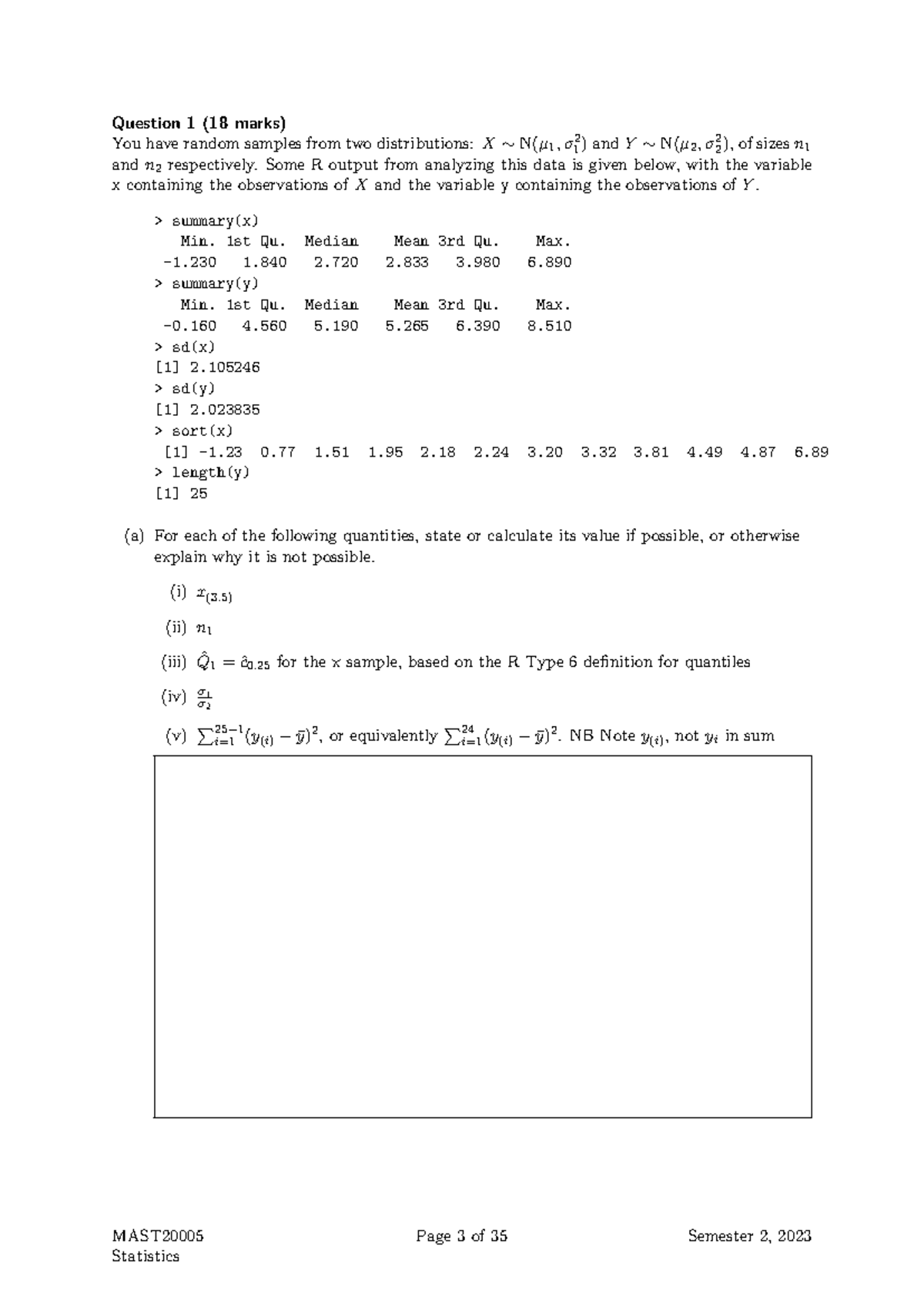 MAST2000 Final Exam - Statistics Analysis and Inference 2023 - Studocu