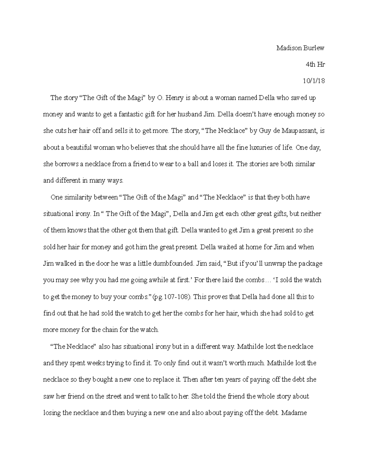 Comparing "The Gift of the Magi" and "The Necklace": A Study of Irony ...