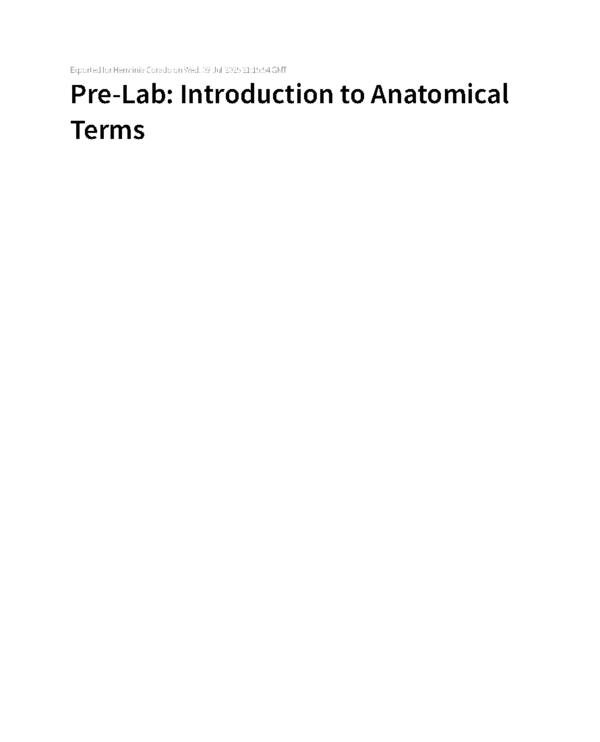 Pre-Lab Guide: Intro to Anatomical Terms for A&P Class - Studocu