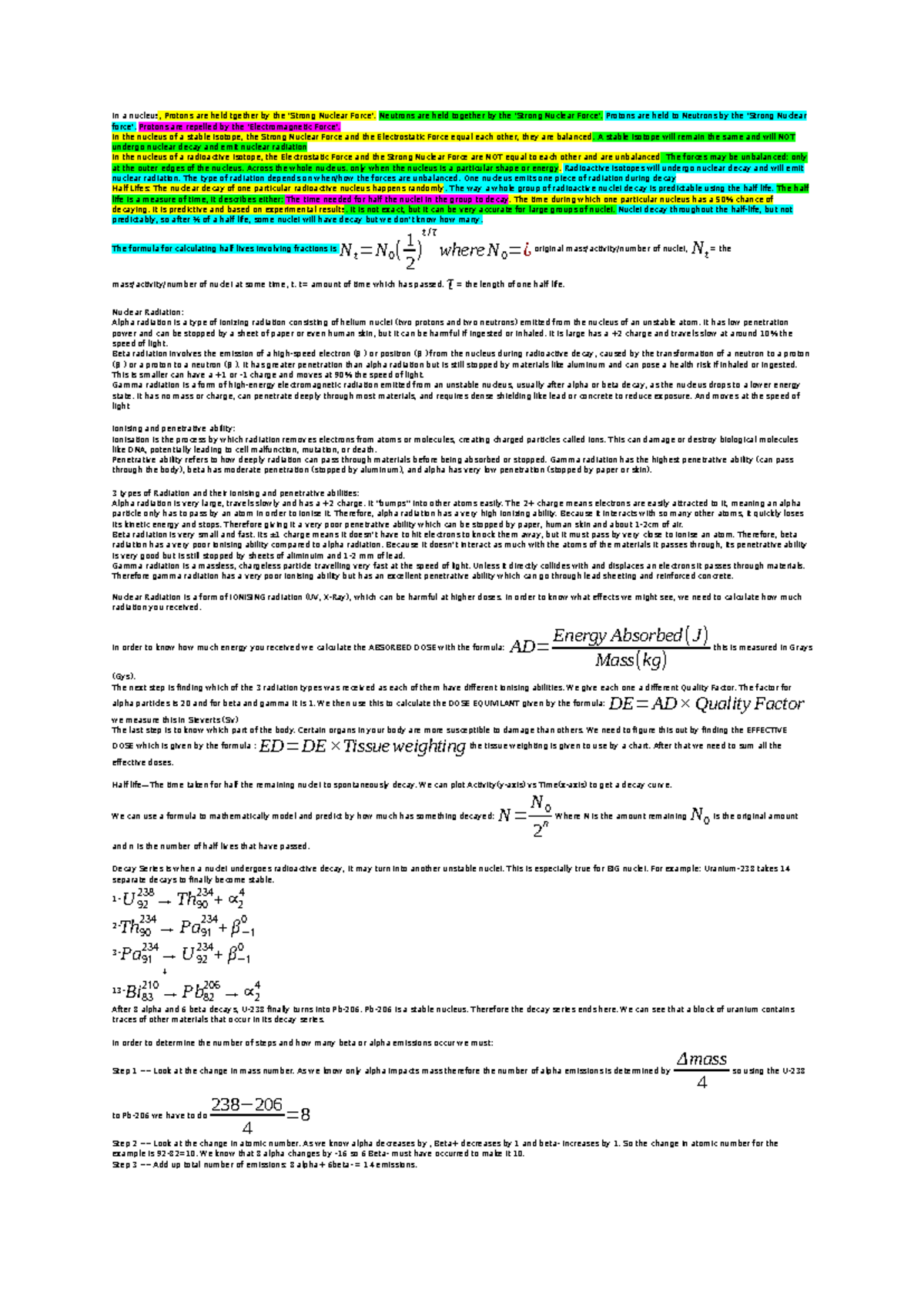 Nuclear Cheat Sheet: Forces, Radiation Types, and Energy Concepts - Studocu