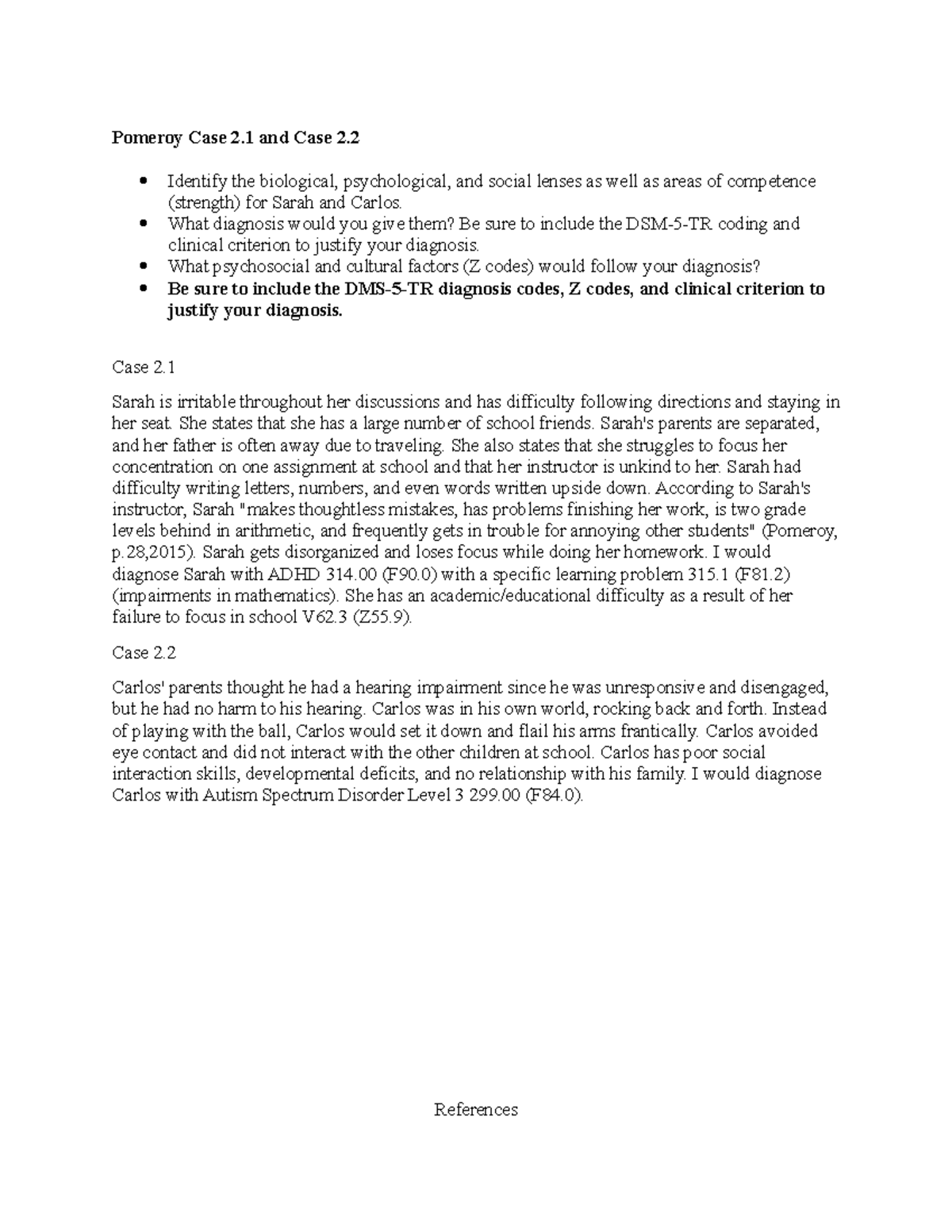 Pomeroy Case Study 2.1: Diagnosis & Psychosocial Factors Analysis - Studocu
