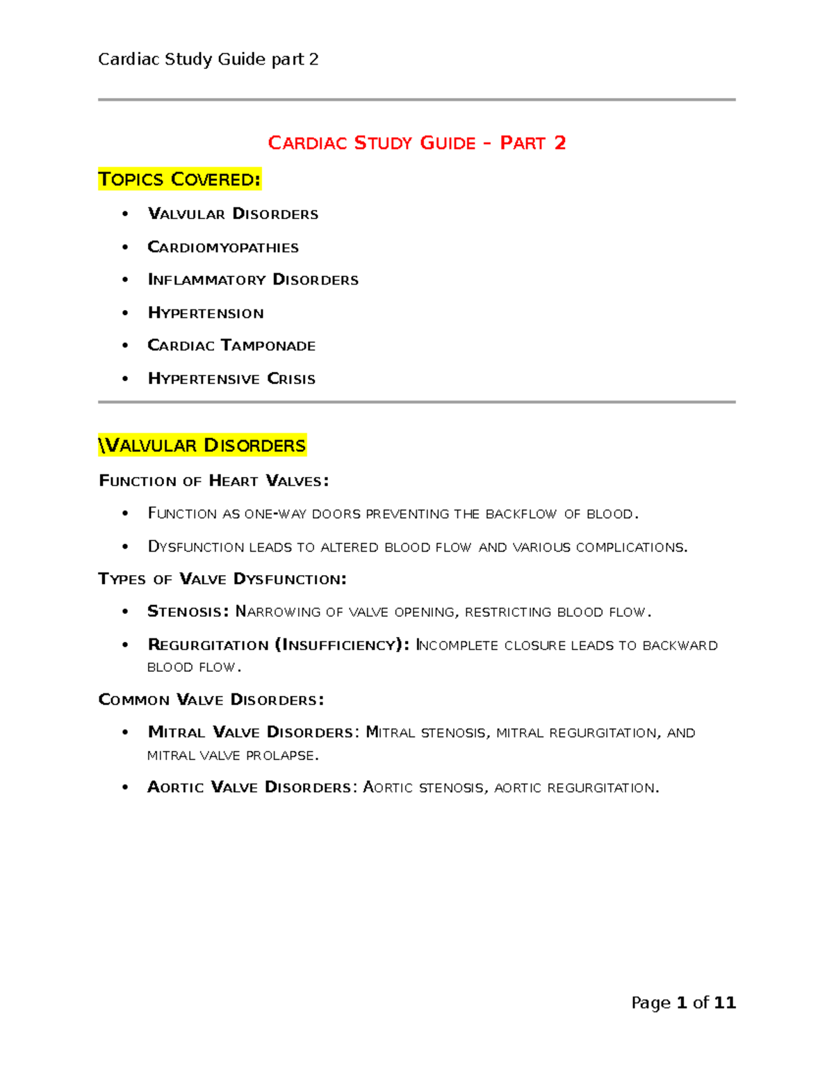 Advanced Cardiac Study Guide: Valve Disorders & Hypertension Insights ...