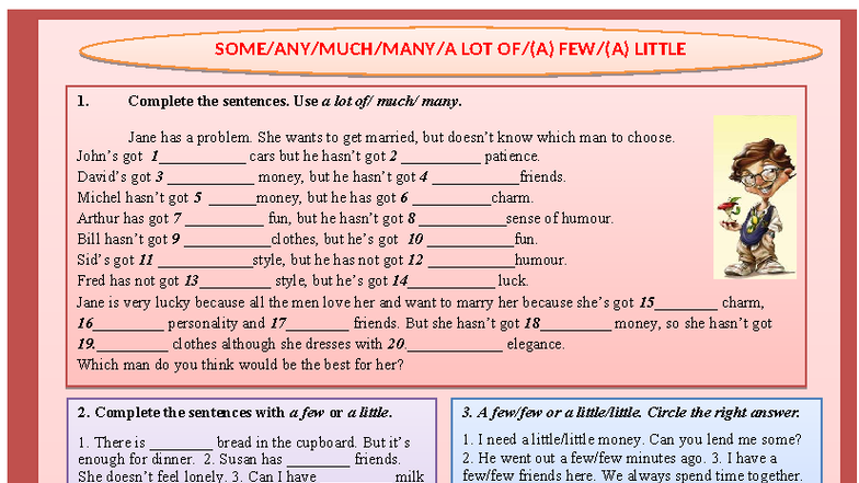 E2 Grammar Drills: Some, Any, Much, Many, A Lot of, A Few, A Little ...