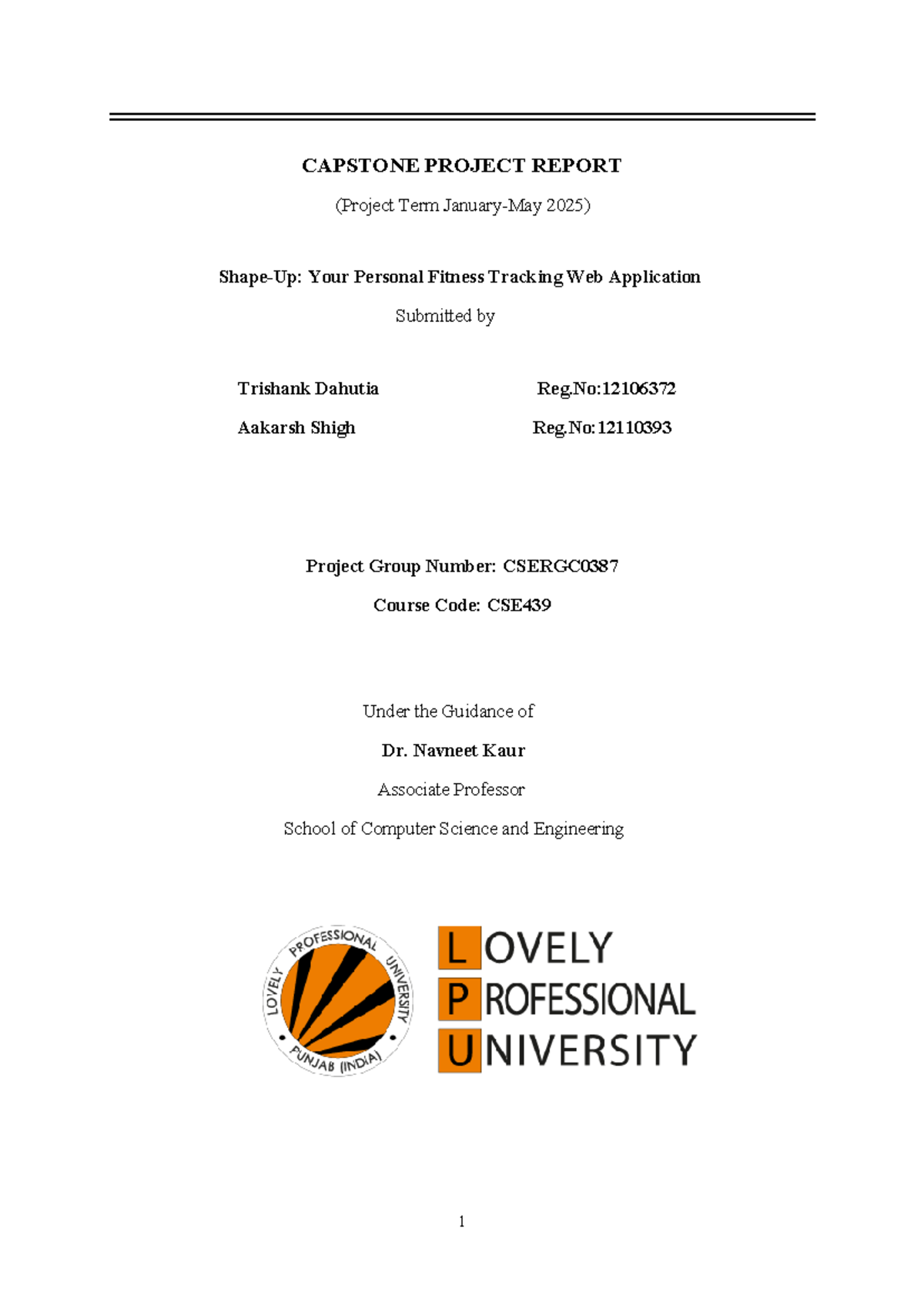 CSE439 Capstone Project Report: Fit & Fuel PRO Web Application - Studocu