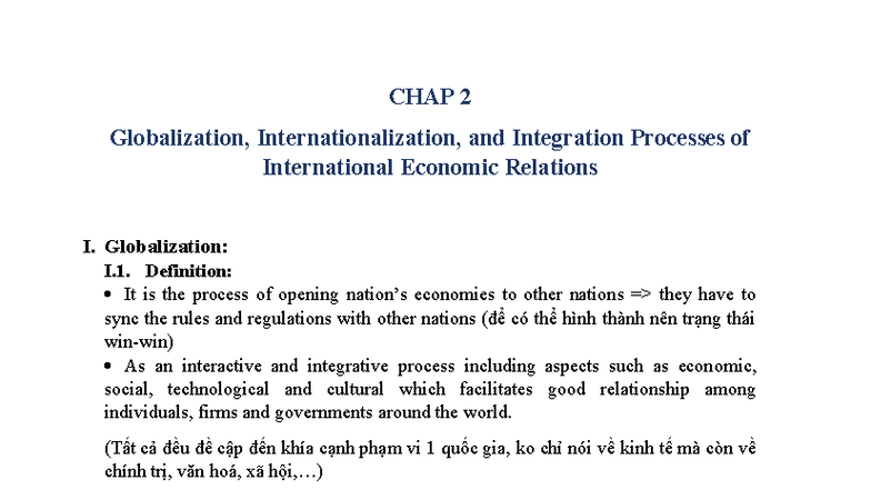 CHAP 2 - Globalization & Economic Integration Processes: Final Exam ...