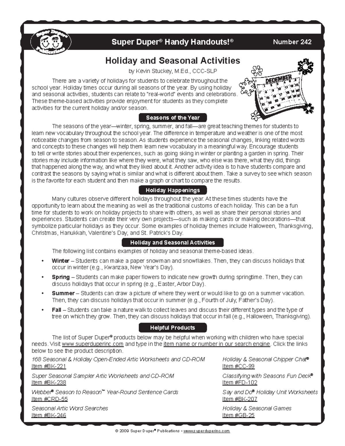 242 Holiday & Seasonal Activities for Students' Vocabulary Growth - Studocu