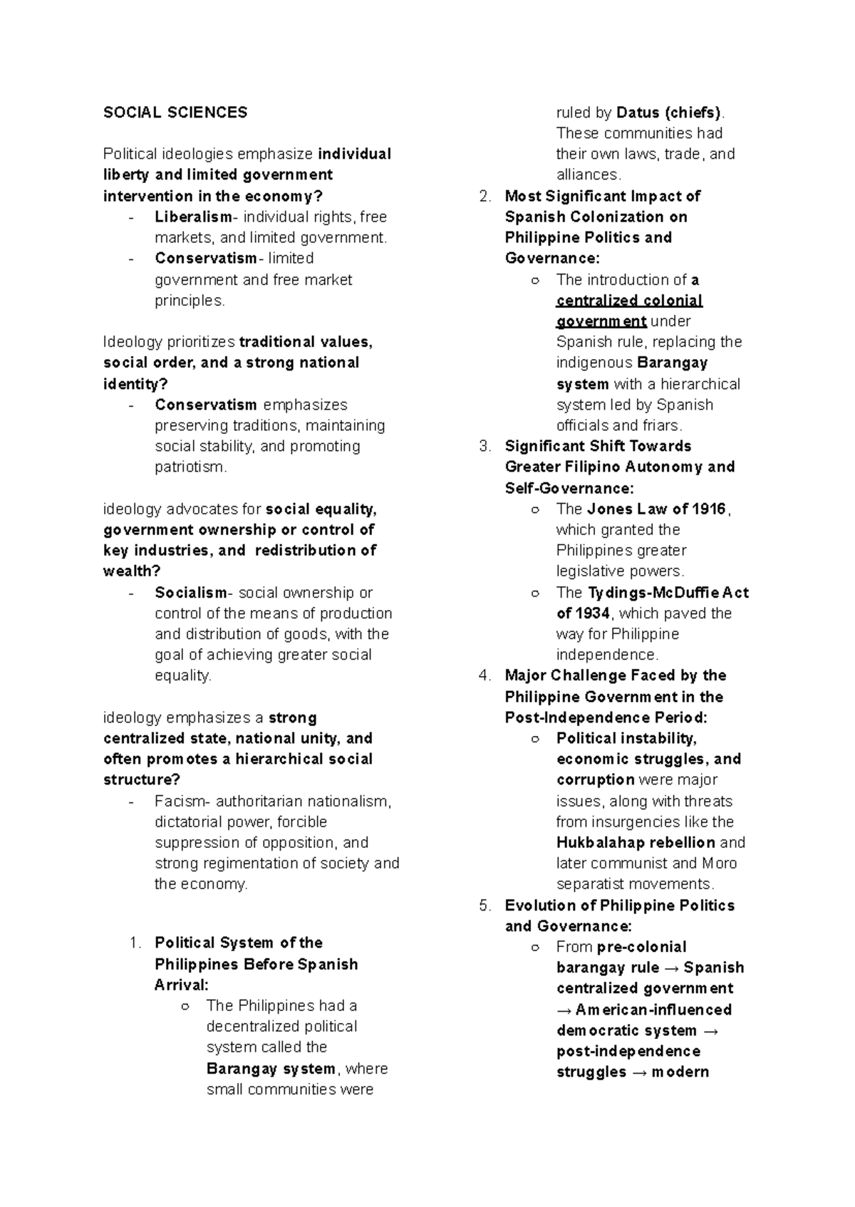 SOCIAL SCIENCES - Political Ideologies and Philippine Governance ...