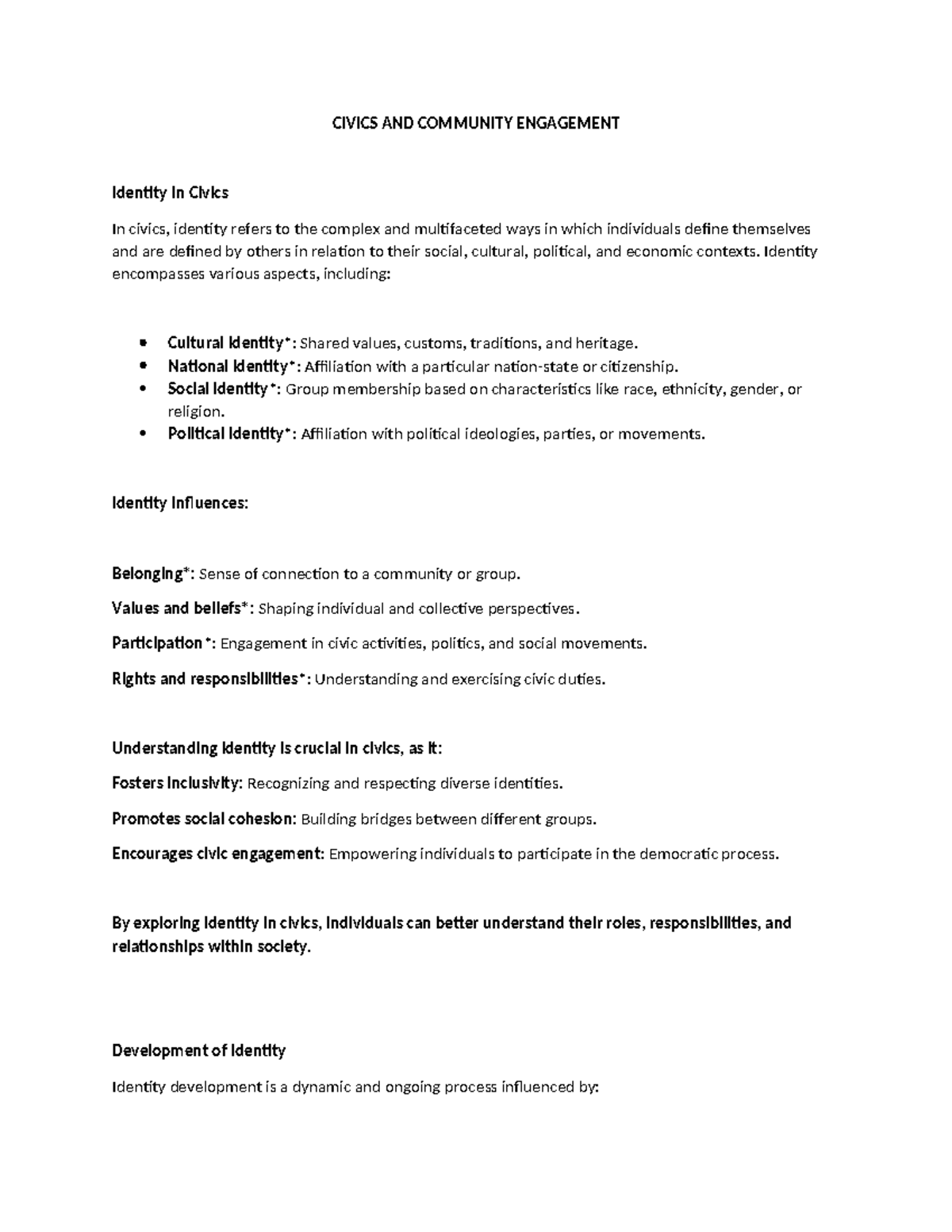 CIVICS 101: Understanding Identity in Community Engagement - Studocu