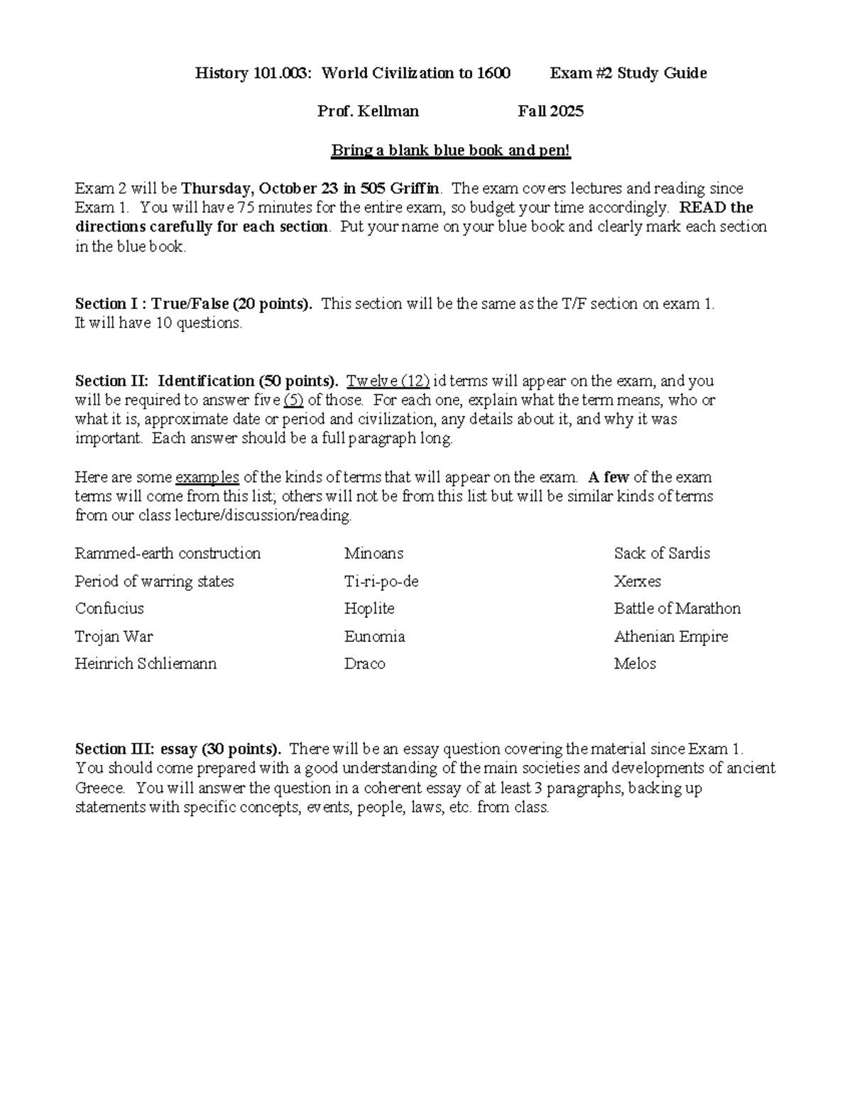 History 101.003: World Civilization to 1600 Exam #2 Study Guide - Studocu