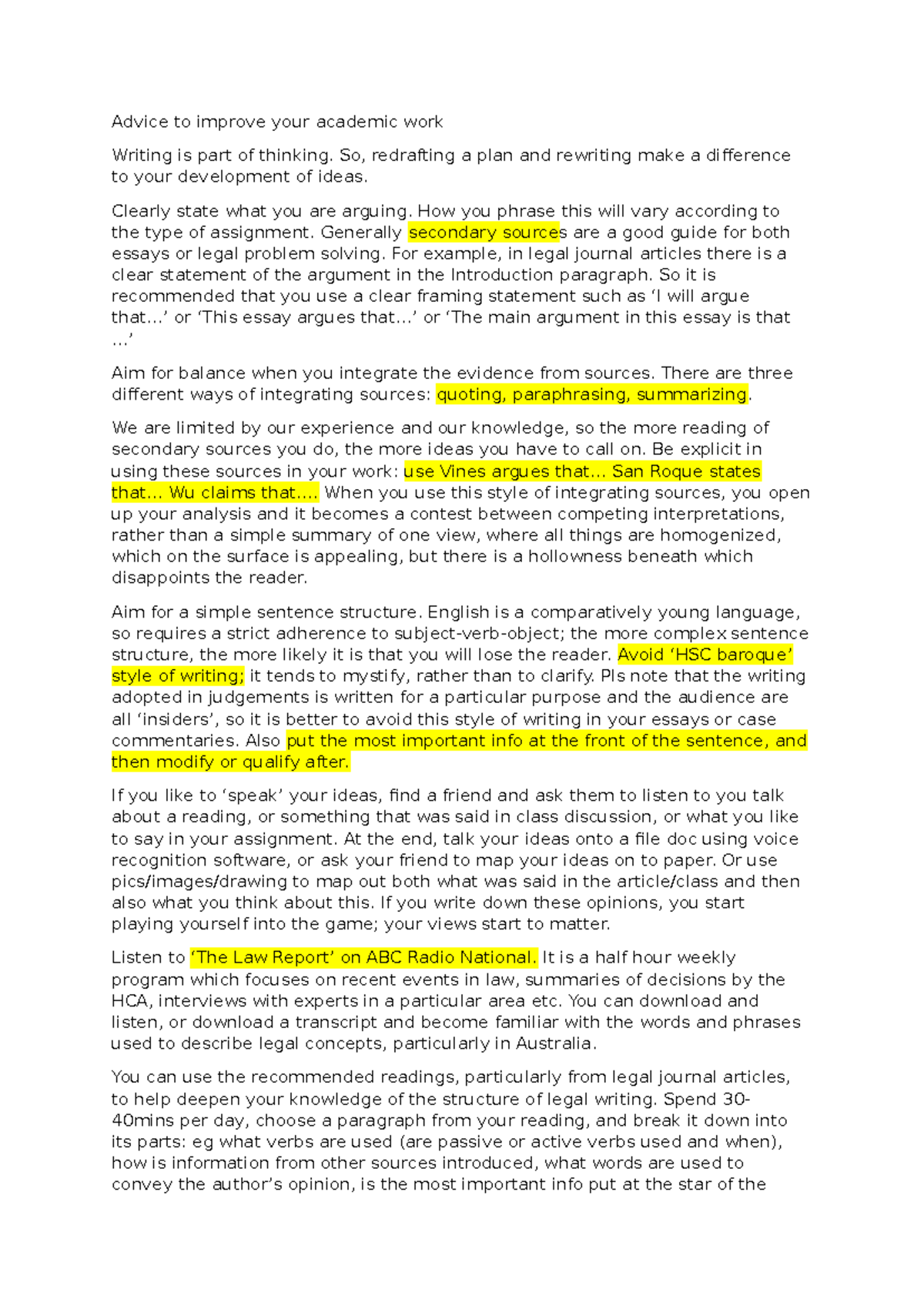 Advice to improve your academic work - Advice to improve your academic ...