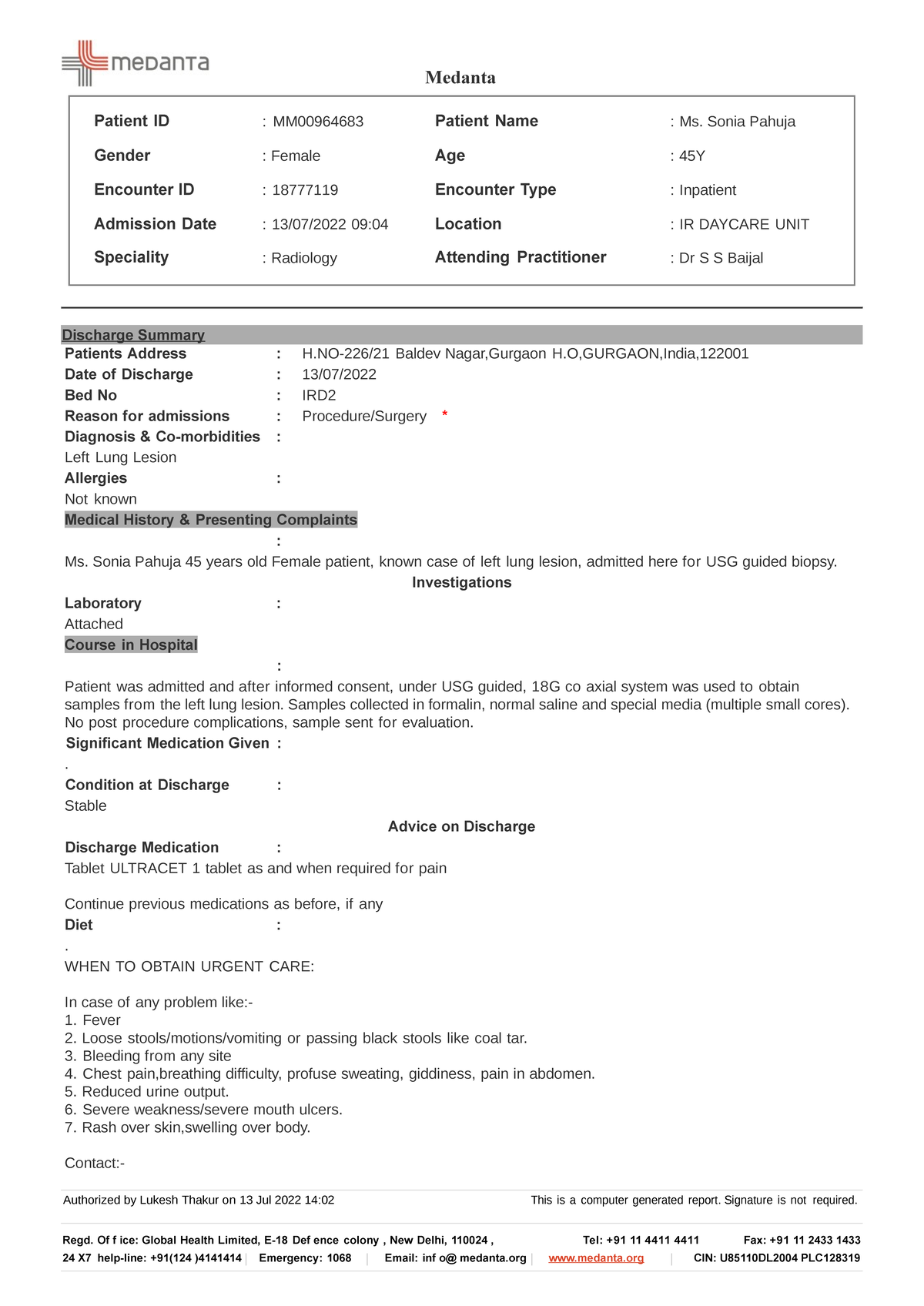 Medanta Radiology Patient Report - OPD-Medanta 2022-07-13 - Studocu