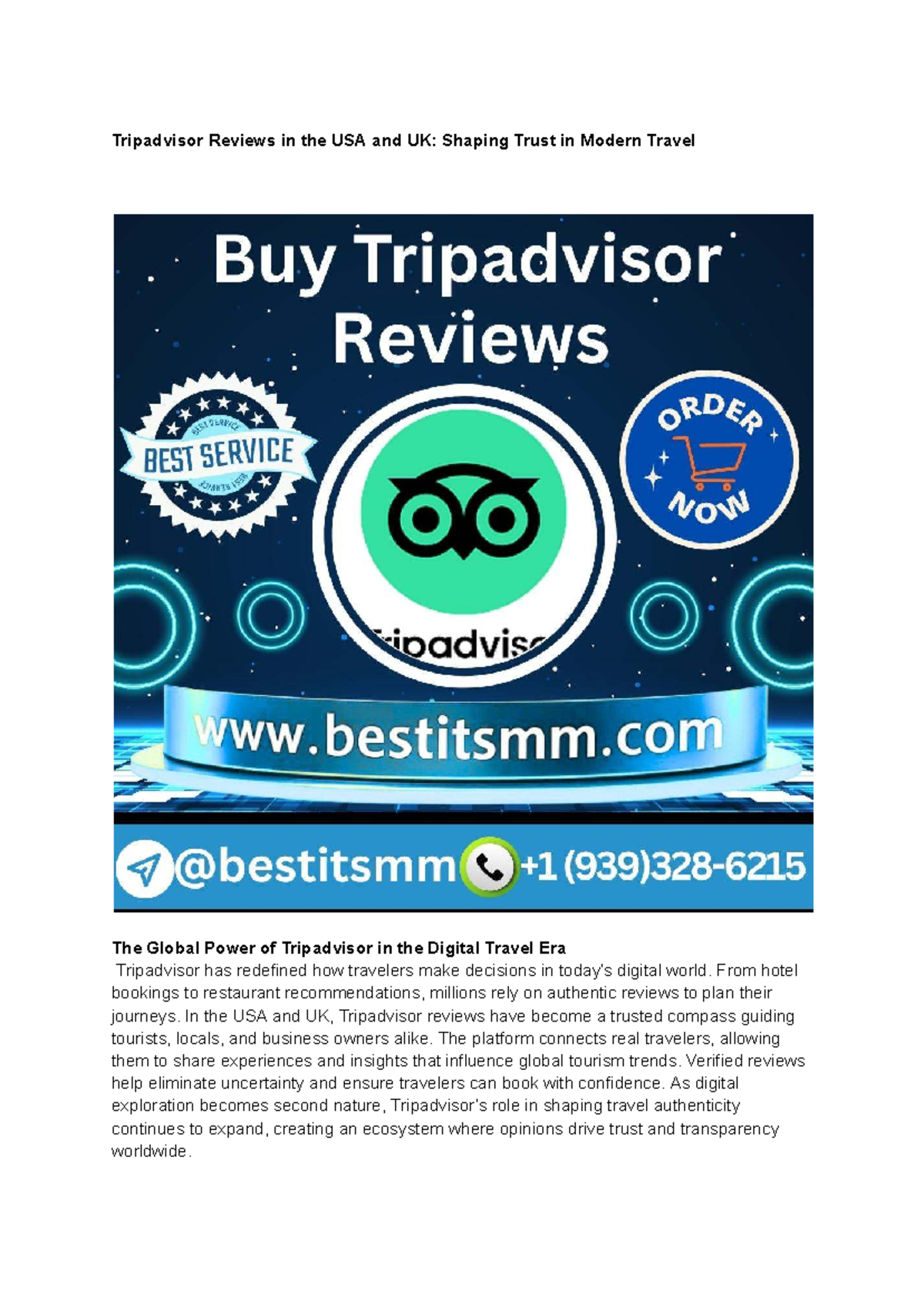 Tripadvisor Reviews in the USA & UK: Trust in Modern Travel - Studocu