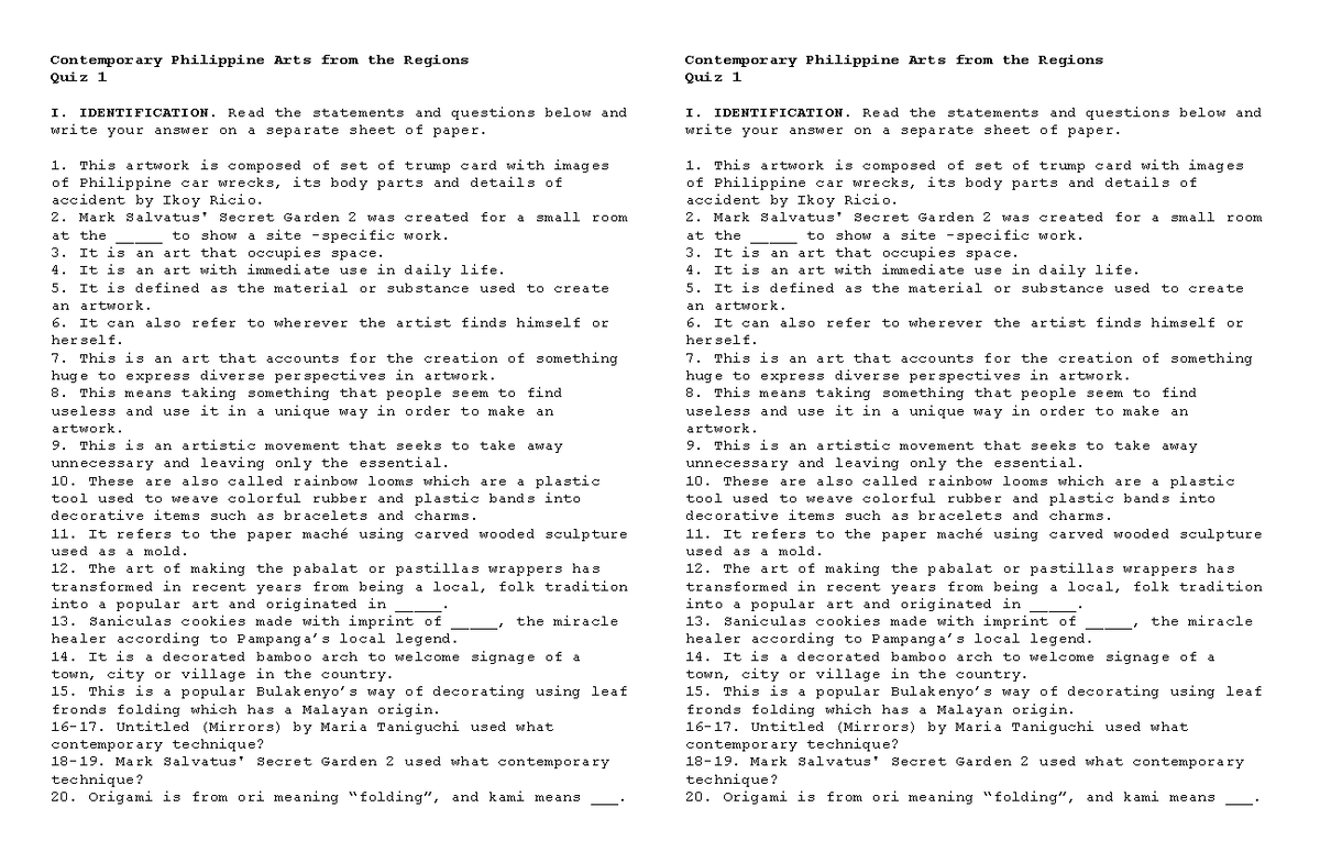 CPAR-Q4-Quiz 1 - Identification Questions and Answers - Studocu
