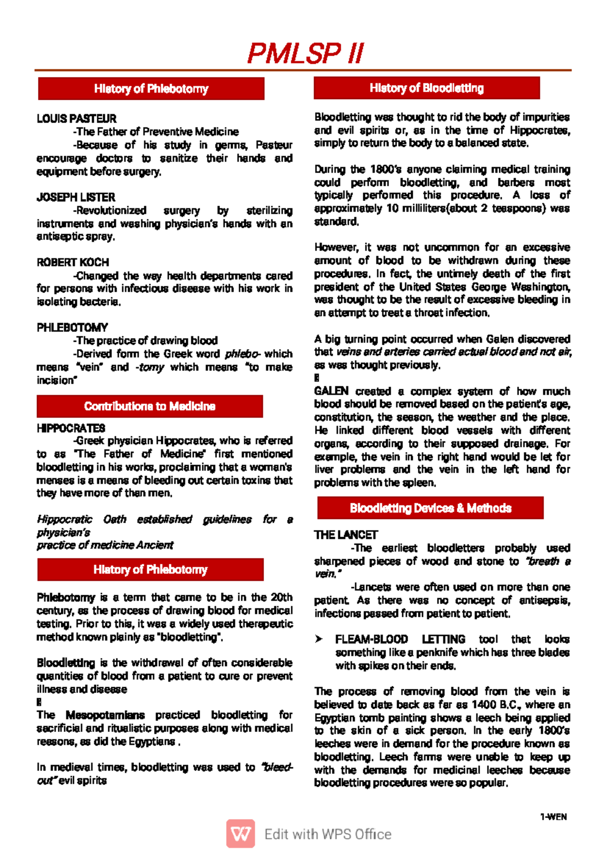 PMLSP II History of Phlebotomy: From Bloodletting to Modern Practices ...