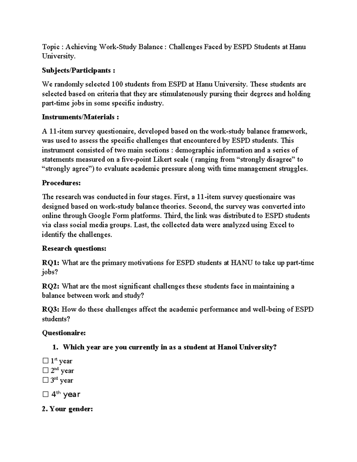 ESPD Student Challenges: Balancing Work & Study at HANU - Studocu