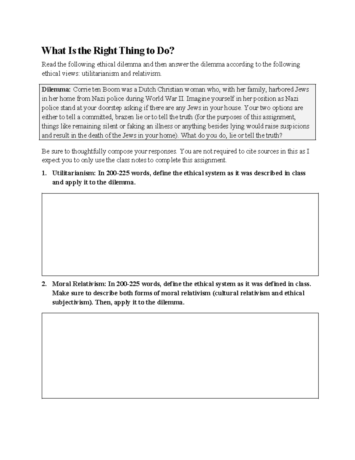 Ethical Dilemma Analysis: Utilitarianism & Relativism Worksheet - Studocu