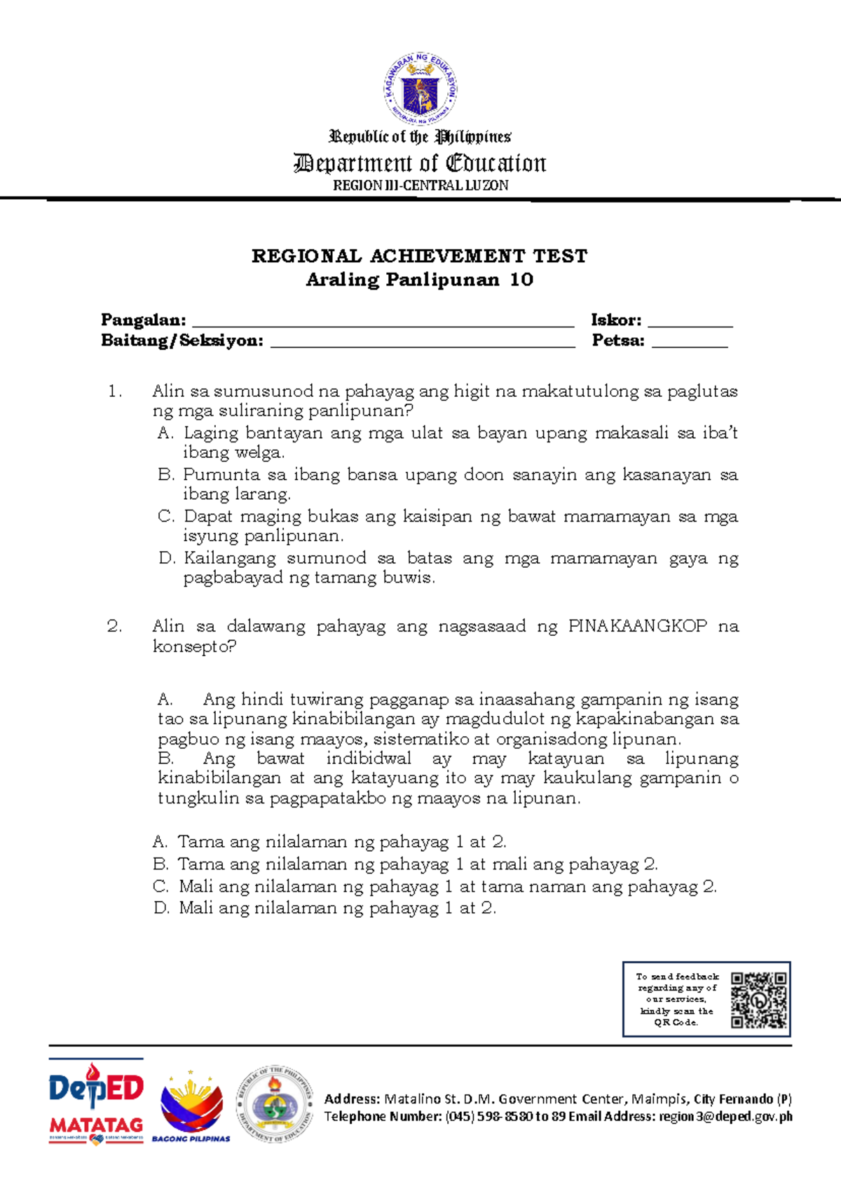 RAT AP 10 Workshop: Regional Achievement Test Review Guide - Studocu