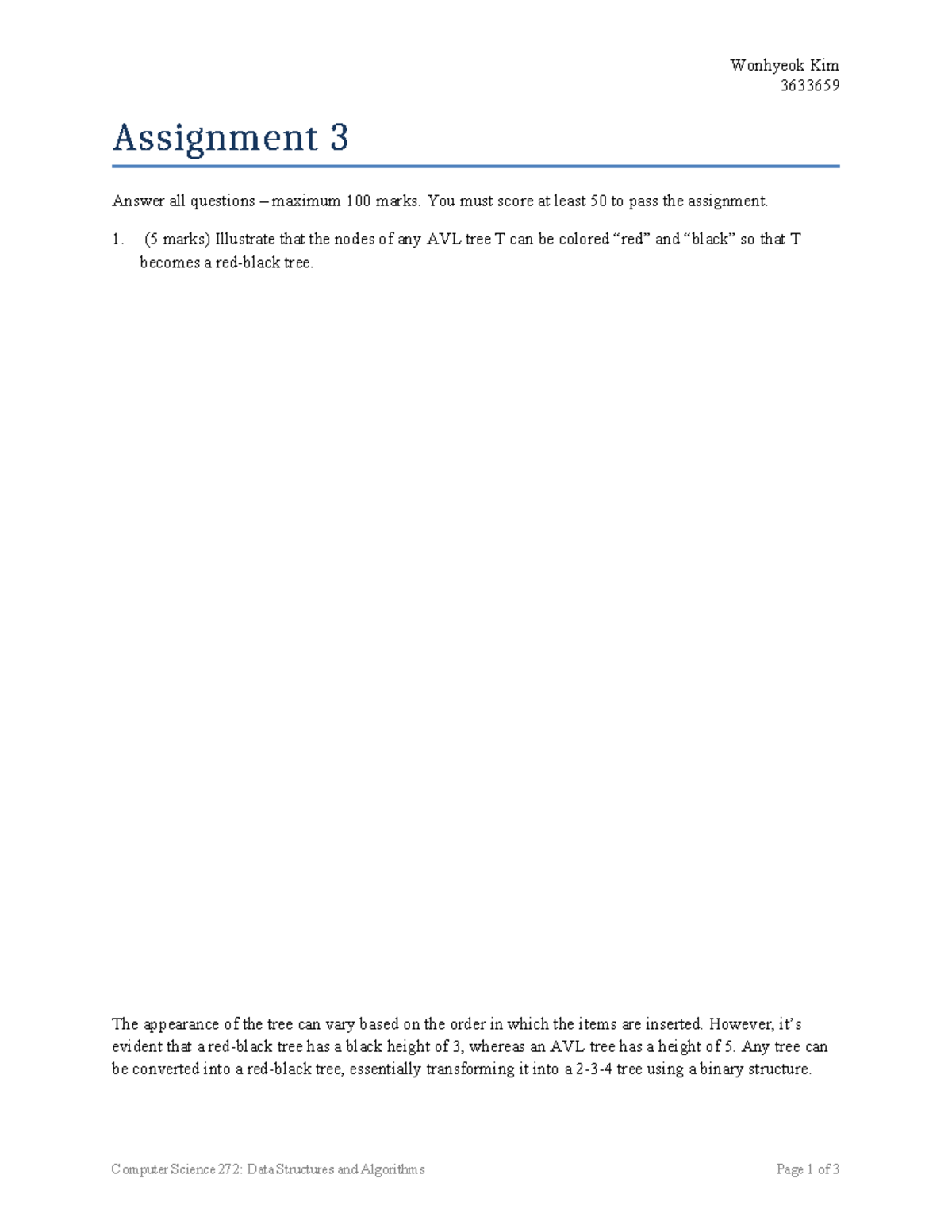 CS272 Assignment 3: AVL Trees and Sorting Algorithms Solutions - Studocu