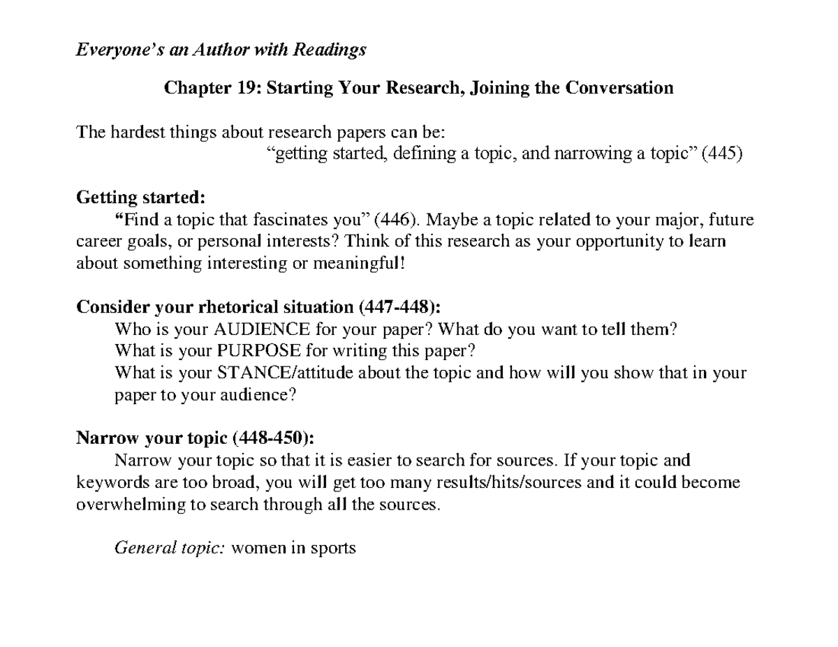 Ea ACh 19 Starting Your Research - Everyone’s an Author with Readings ...