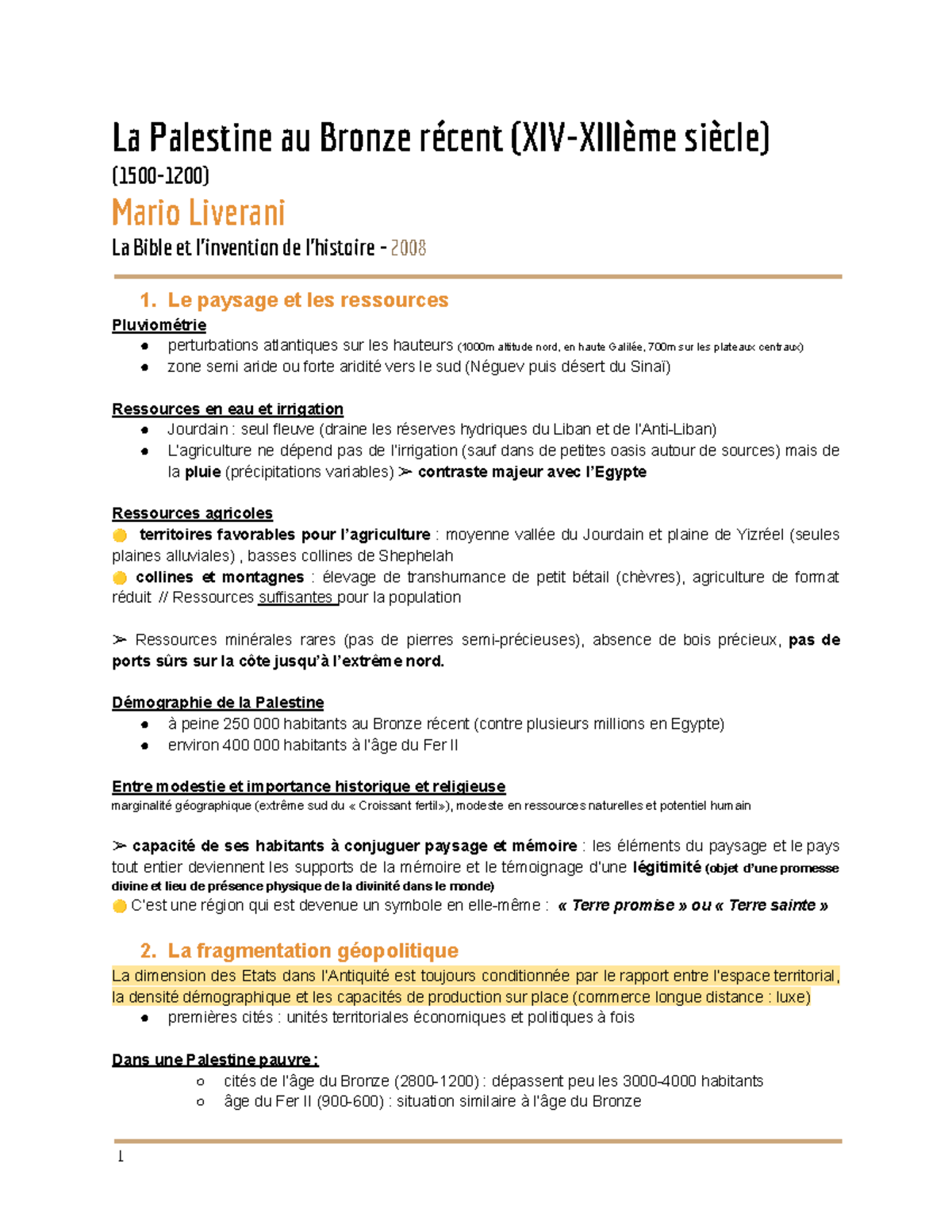 Fiche Mario Liverani - La Palestine au Bronze récent (XIV-XIIIème ...