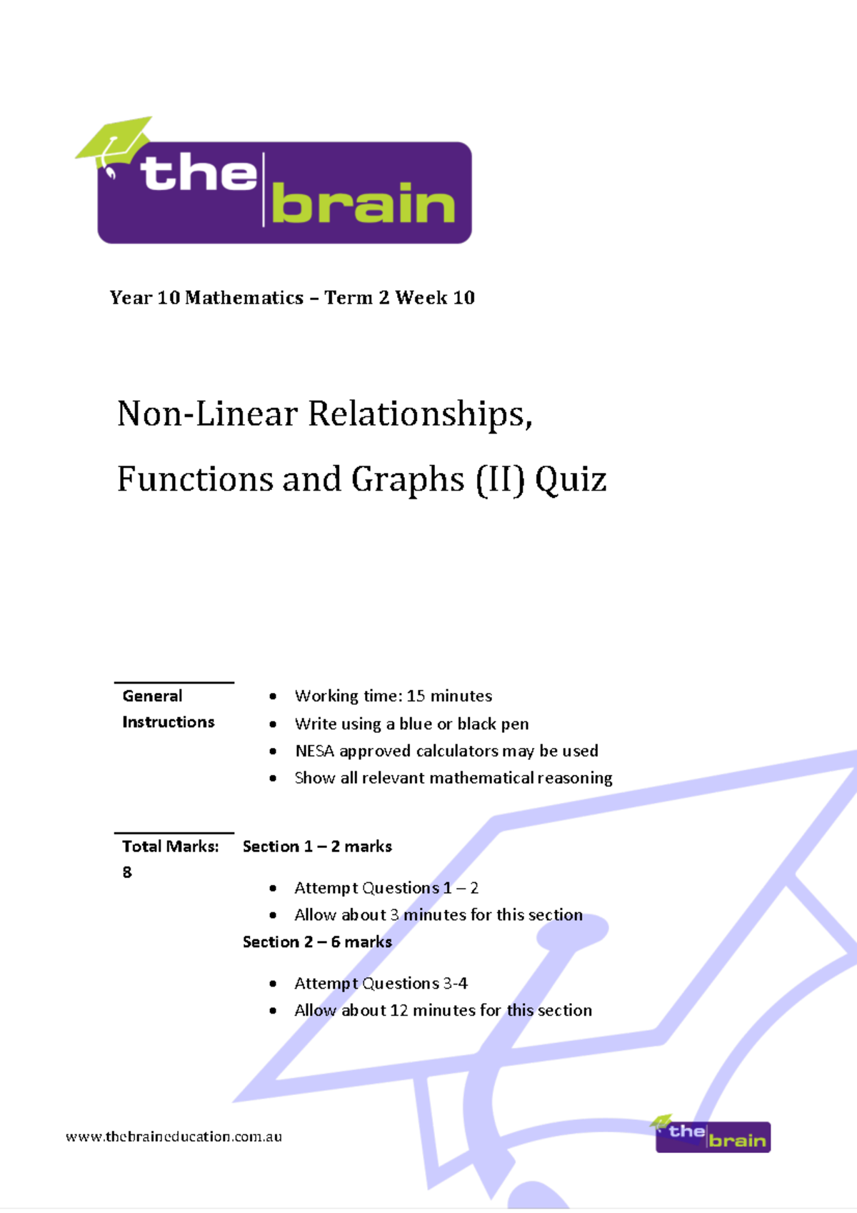 Y10 T2 W10 Non-Linear Relationships, Functions & Graphs Quiz - Studocu