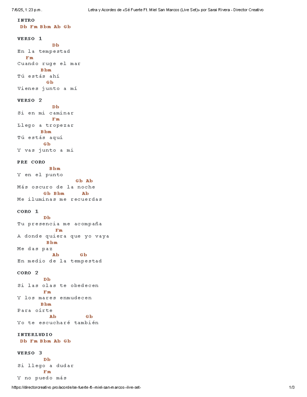 Letra y Acordes de "Sé Fuerte" - Fuerte Ft. Miel San Marcos - Studocu