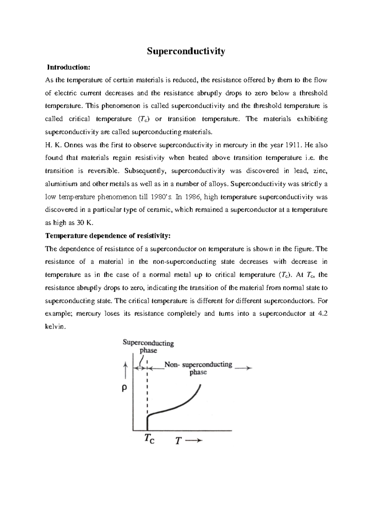 Electrical Conductivity in metals_Superconductvity_UPR.pdf - Superconductivity Introduction: As ...