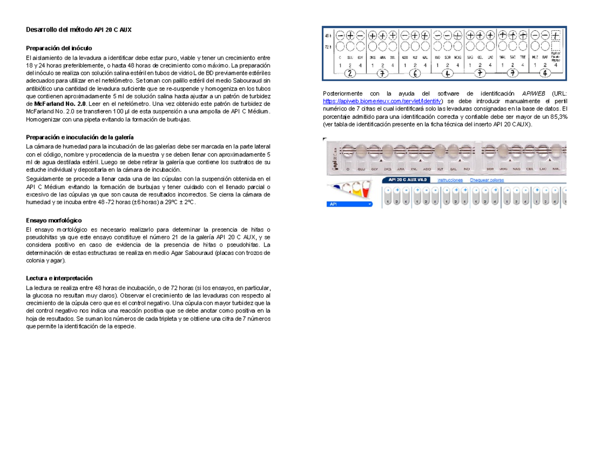 Método de Identificación de Levaduras con API 20 C AUX - Studocu