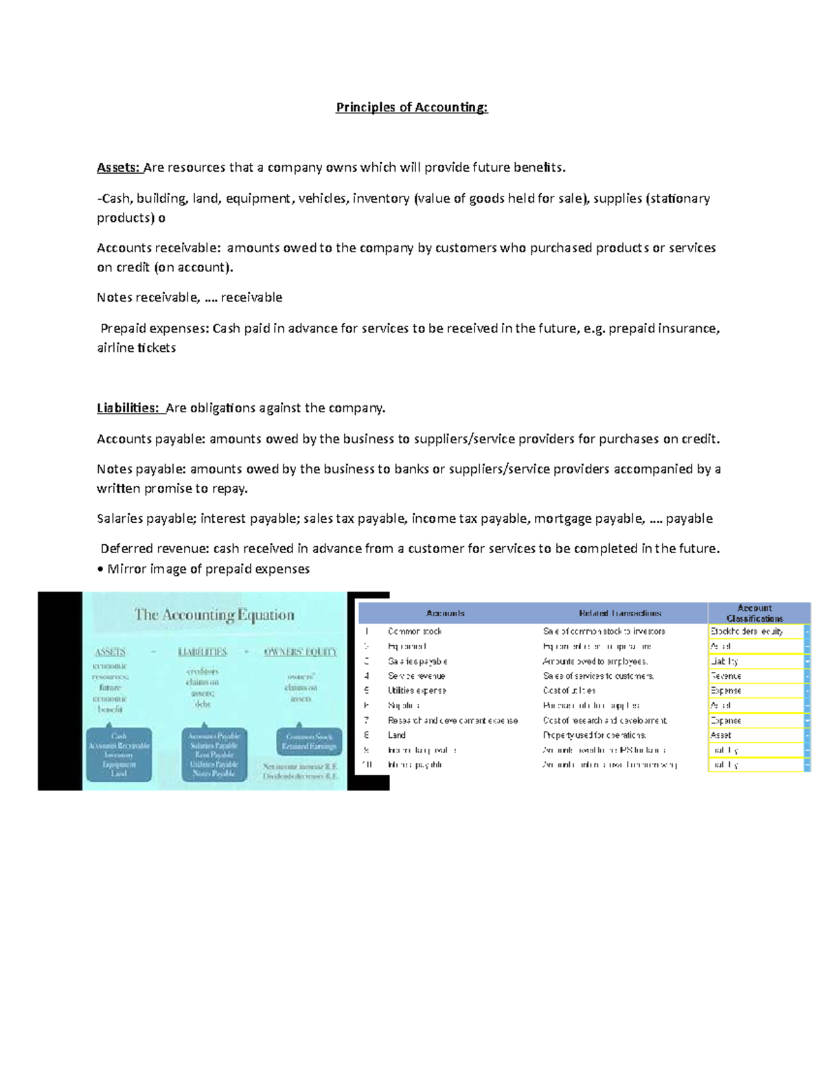 Principles of Accounting Lecture Notes: Assets and Liabilities Overview ...
