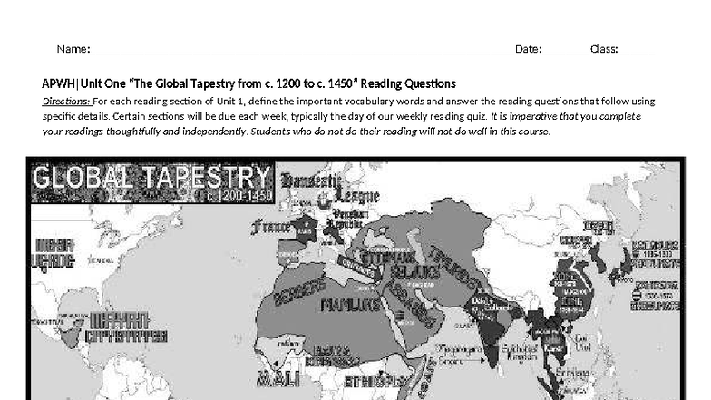 Amsco Unit 1 Reading Questions & Key Developments (c. 1200-1450) - Studocu