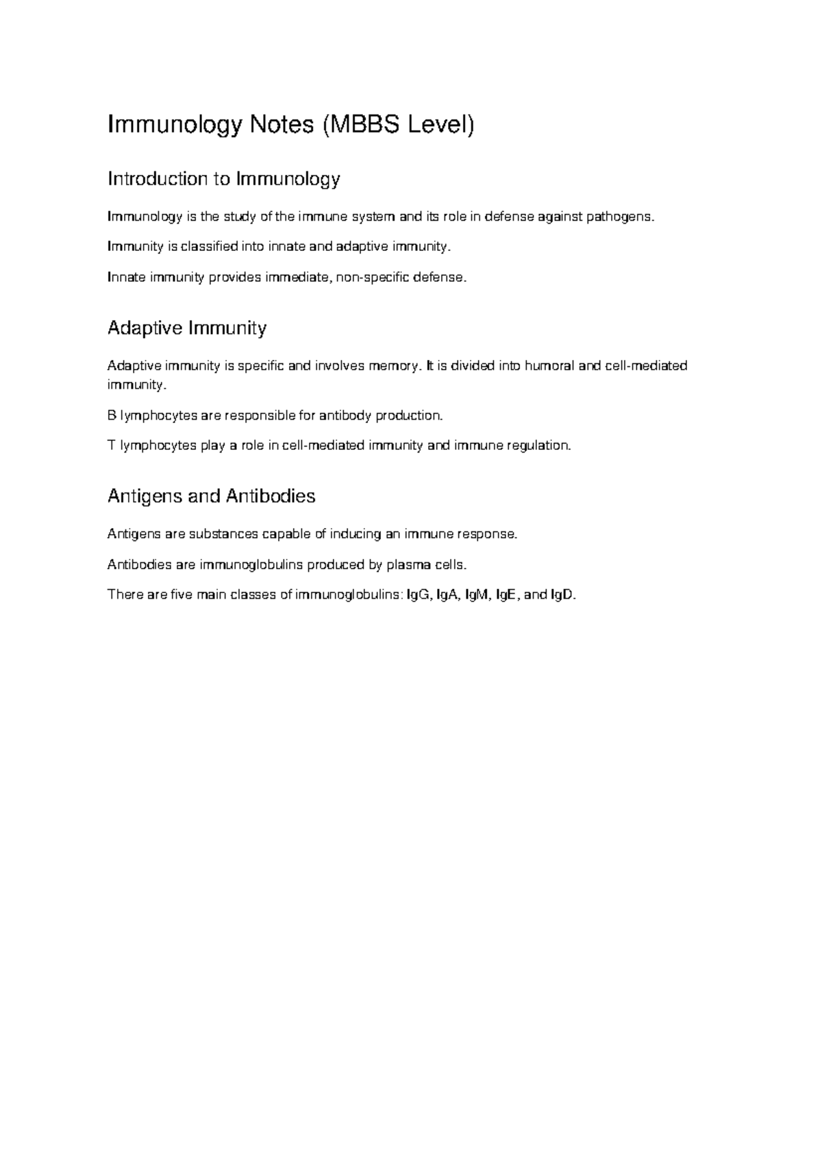 Immunology Notes MBBS - Immunity is classified into innate and adaptive ...