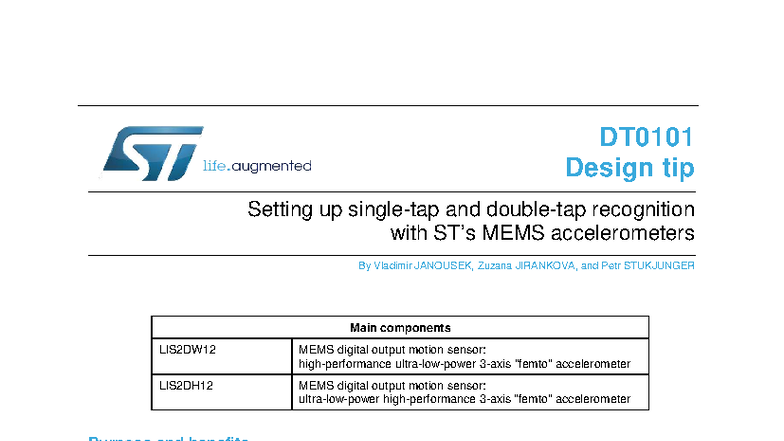 DT0101 Design Tip: Single-Tap & Double-Tap Recognition with MEMS - Studocu